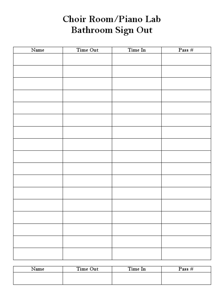 Bathroom Sign Out Sheet | PDF