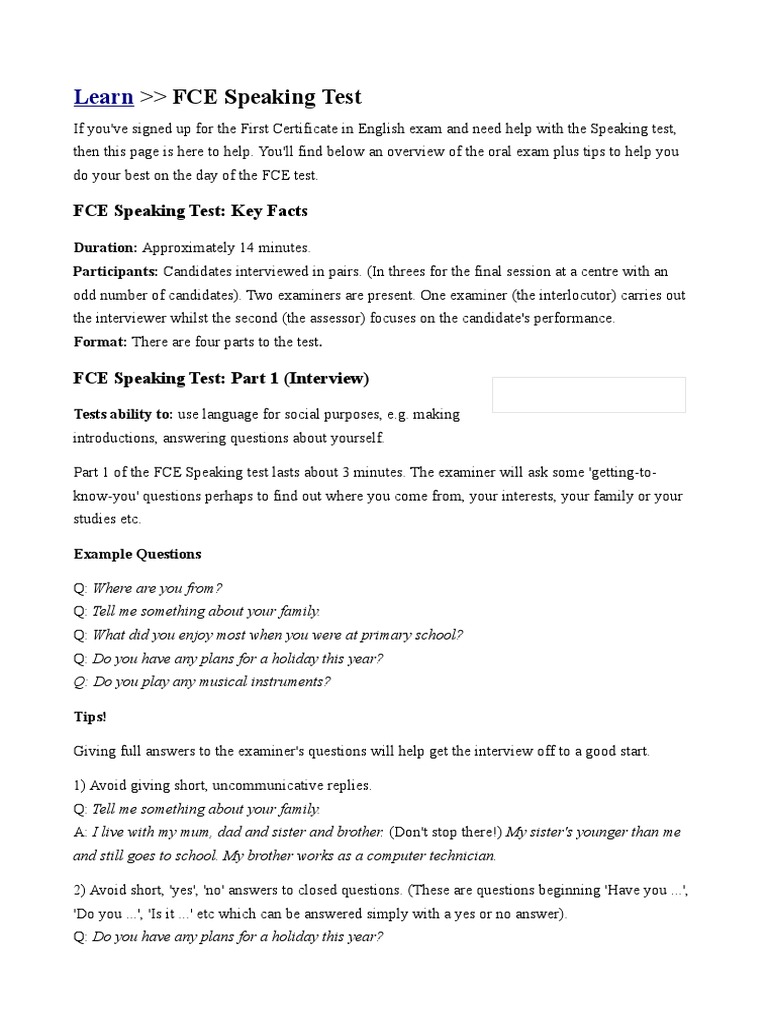 Speaking Test Sample | PDF | Question | Test (Assessment)