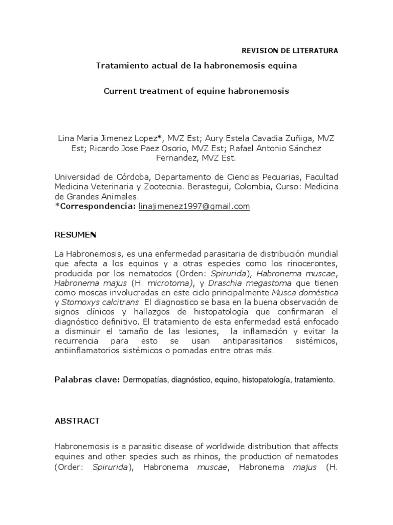 Tratamiento Actual de La Habronemosis Equina | PDF | Mosca | Medicina