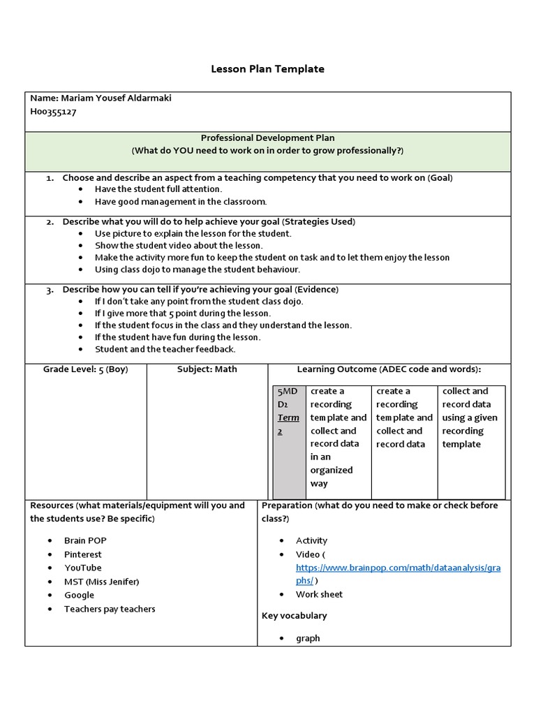 Lesson Plan Template: Term 2 | PDF | Chart | Lesson Plan