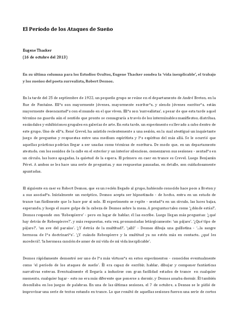 El Período de Los Ataques de Sueño - Eugene Thacker | PDF | Surrealismo | Sueño