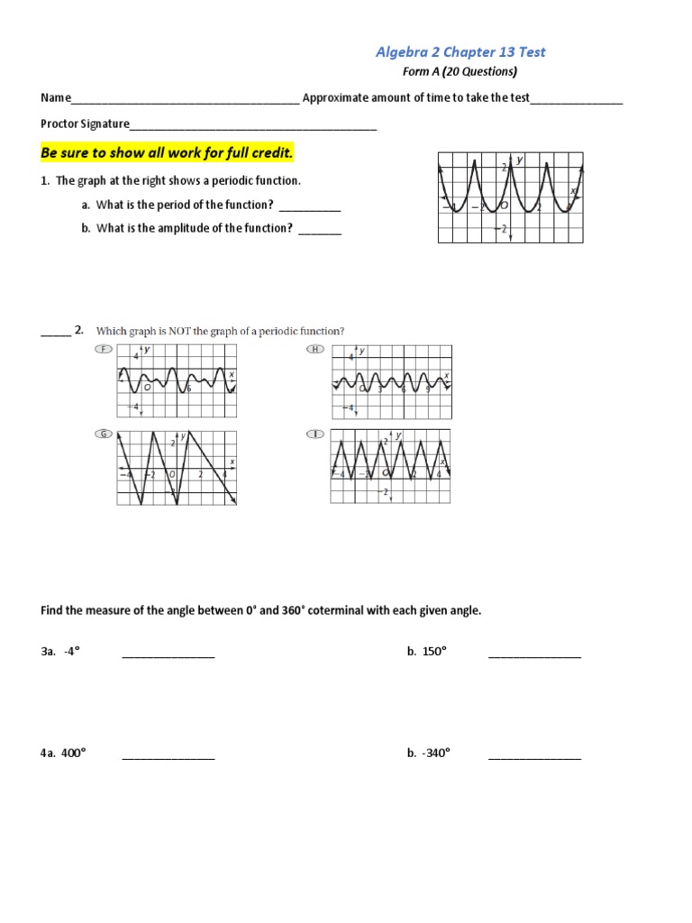 Algebra 2 Chapter 13 Test Review | PDF | Trigonometric Functions | Sine
