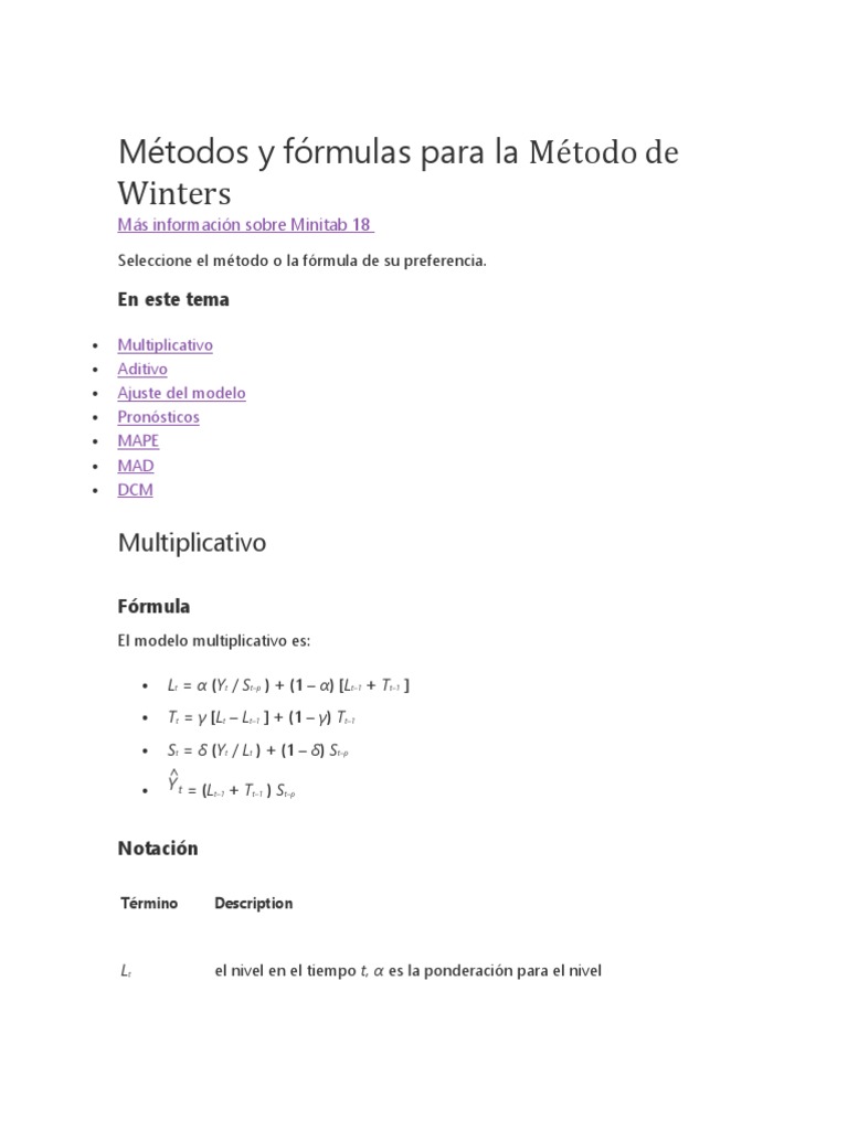 Formulas para El Metodo de Winters | PDF