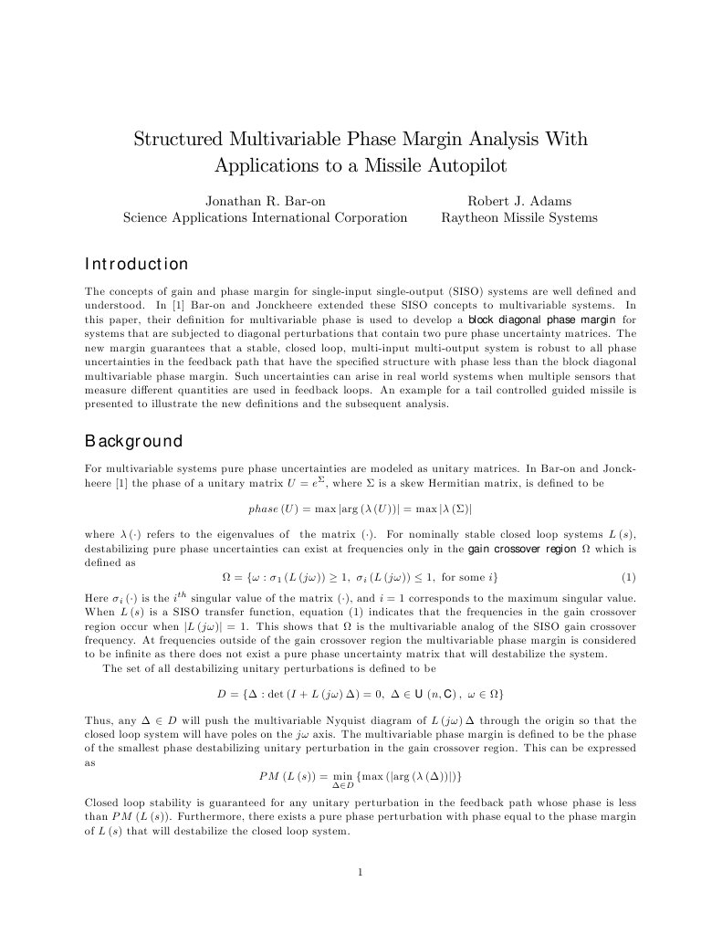 Multivariable Phase Margin Analysis for Missiles | PDF | Teaching ...