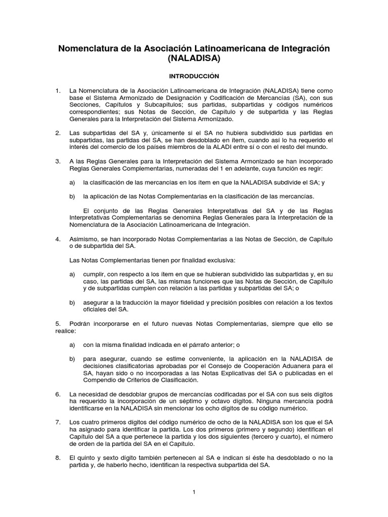 Nomenclatura ALADI - NALADISA (Introducción) | PDF | Taxonomía ...