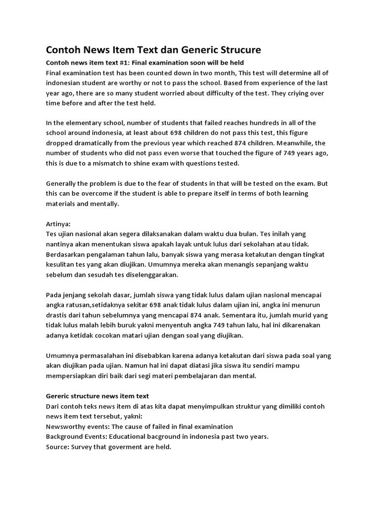 Contoh News Item Text Dan Generic Strucure | PDF | Merokok Tembakau ...