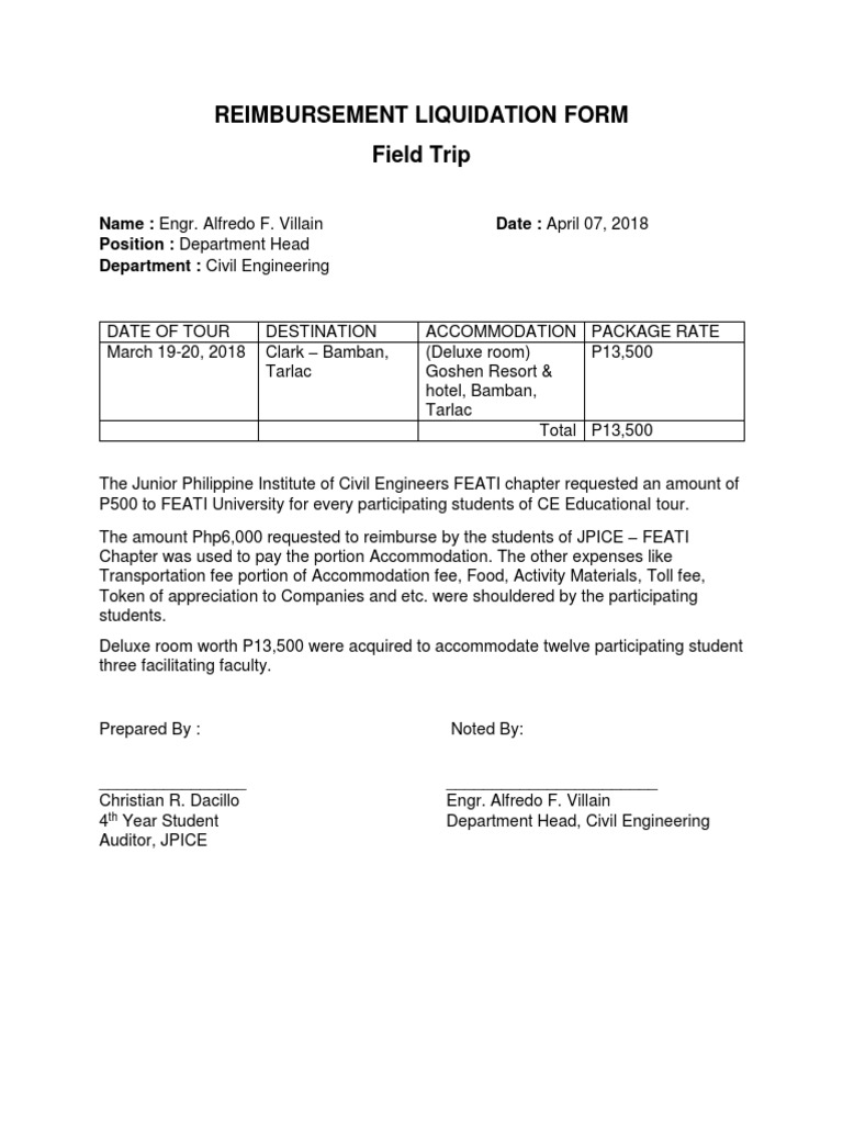 Reimbursement Liquidation Form | PDF