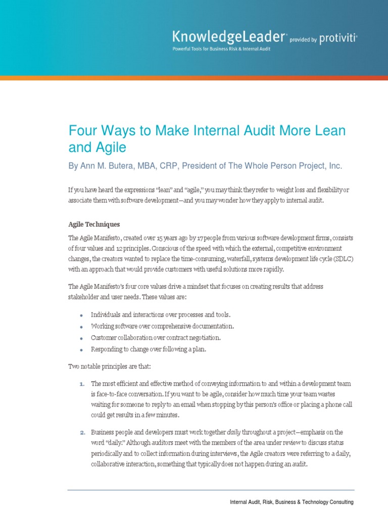 HI Four Ways To Make Internal Audit More Lean and Agile | PDF | Scrum (Software Development ...