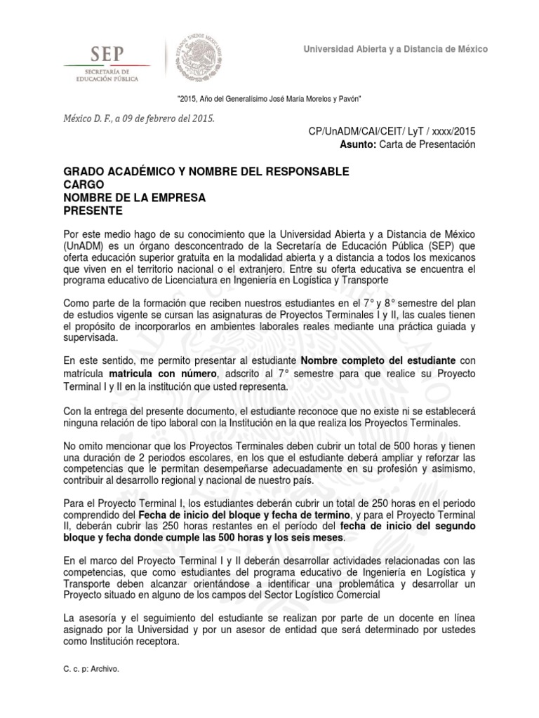 Carta de Presentaci N Formato | PDF | Correo | Titulo academico