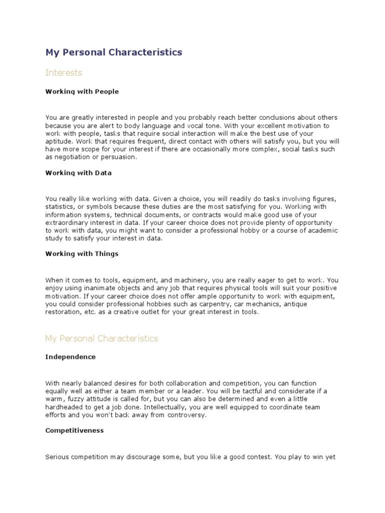 My Personal Characteristics | PDF | Motivational | Motivation