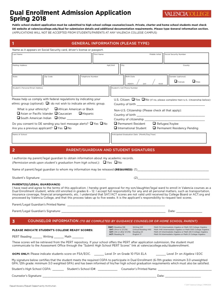 Dual Enrollment Application | PDF | Act (Test) | Permanent Residence ...