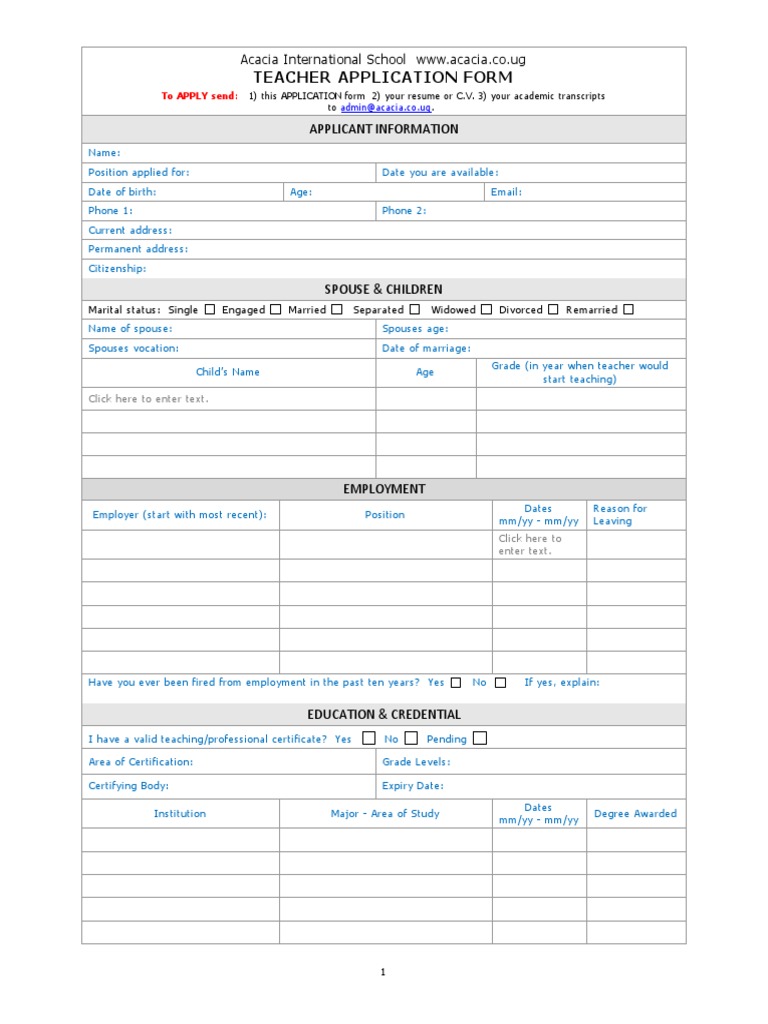 Teacher Application Form: Applicant Information | PDF | Jesus ...
