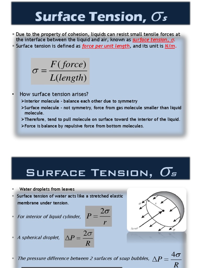 Surface Tension,: Length L Force F | Download Free PDF | Surface ...