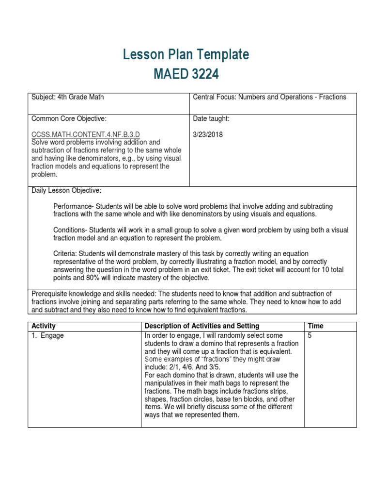 Official Maed Lesson Plan | PDF | Fraction (Mathematics) | Lesson Plan