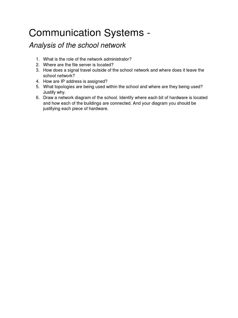 Communication Systems Analysis Of The School Network Pdf