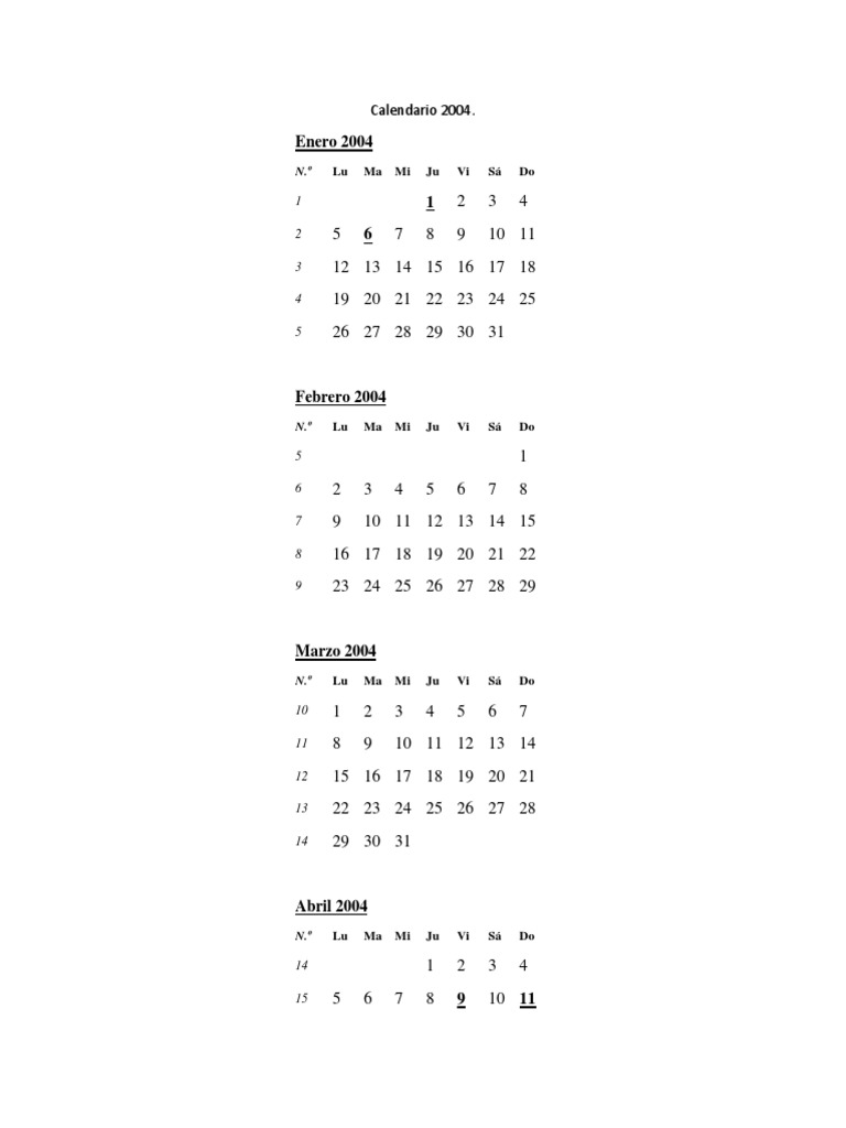 Calendario 2004 | PDF