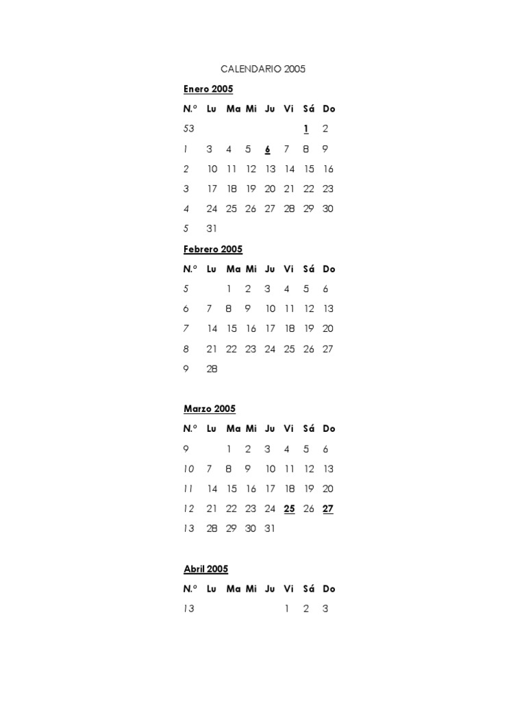 Calendario 2005 | PDF