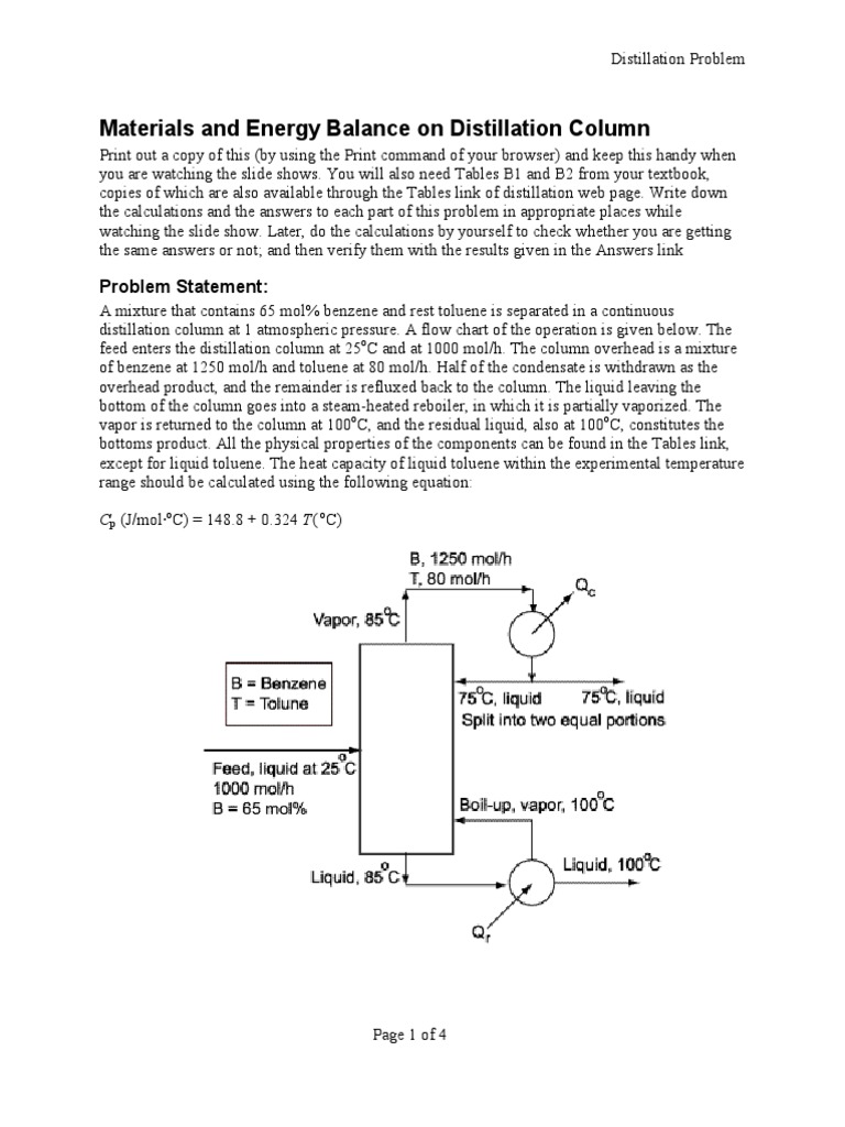 Energy Balance On Distillation Column | PDF | Distillation | Mechanical ...