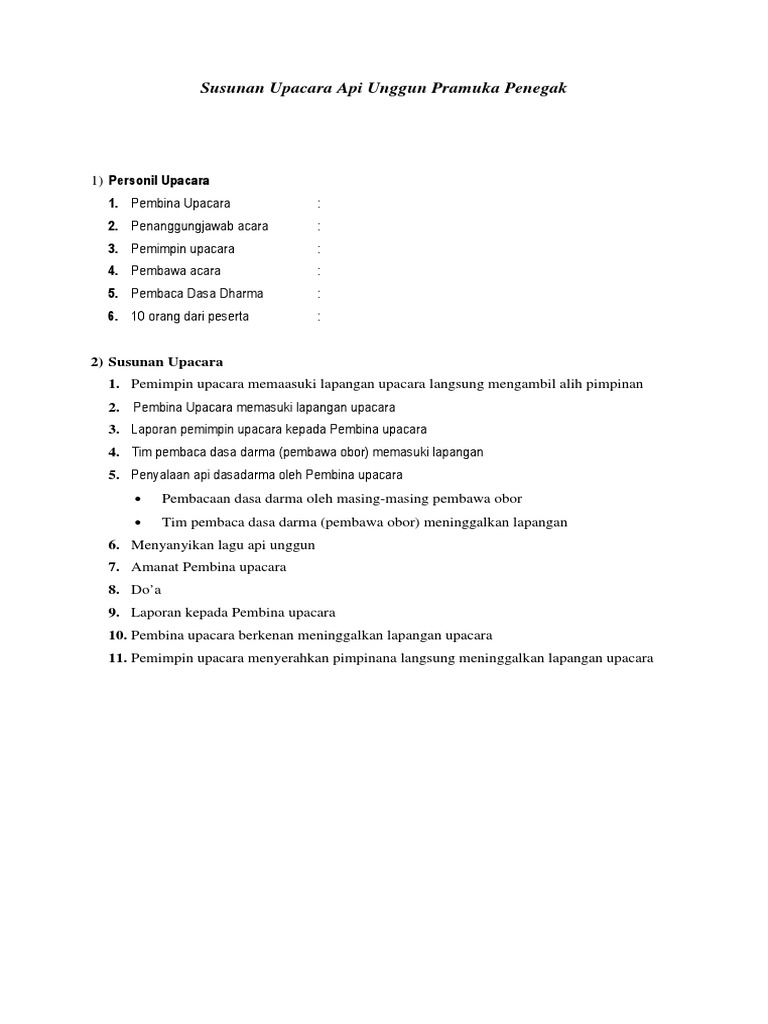 Susunan Upacara Api Unggun Pramuka | PDF