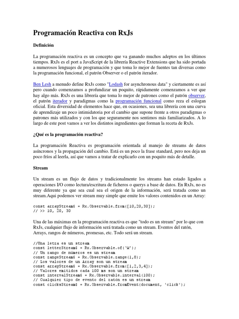 Programación Reactiva Con Rxjs Pdf Programacion Funcional Programación De Computadoras