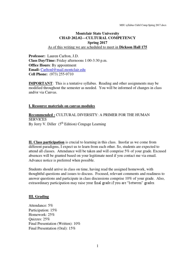 MSU Syllabus Cultrl Comp 2017 | PDF | Syllabus