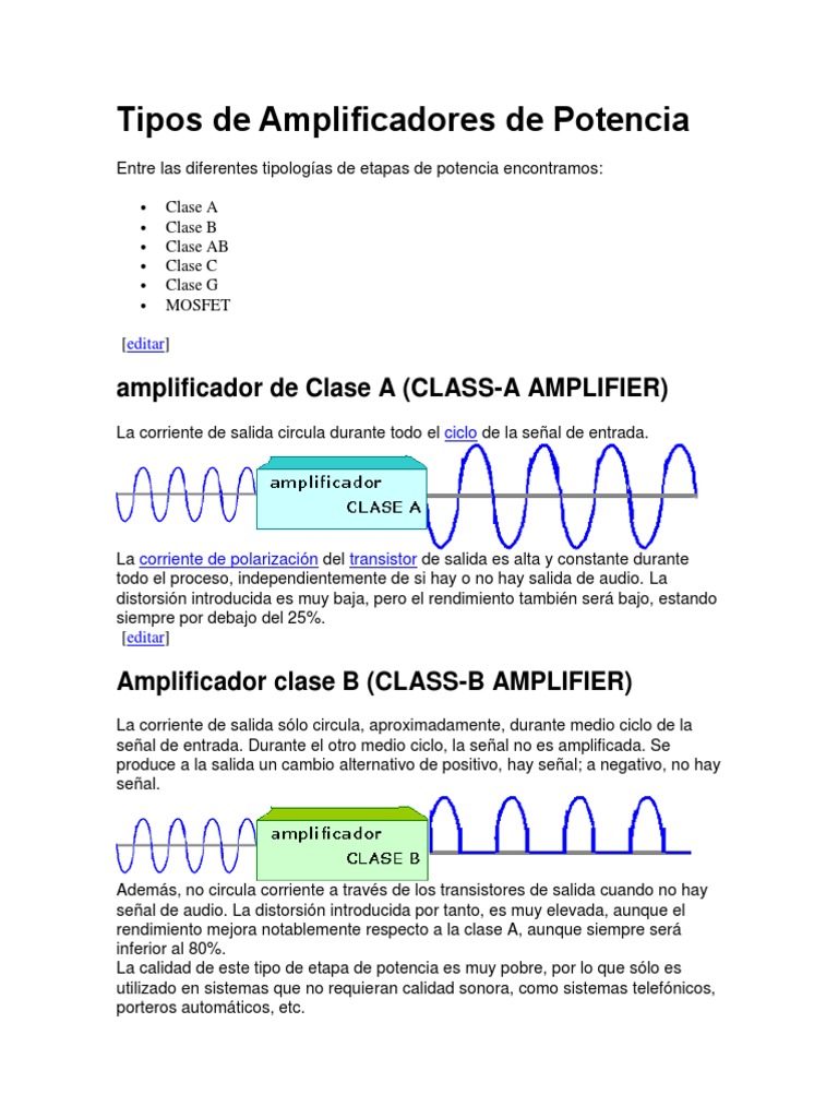 Tipos de Amplificadores de Potencia | PDF | Amplificador | Transistor
