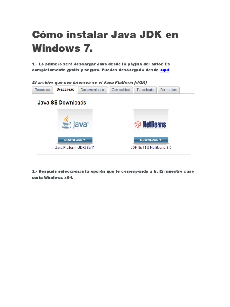 Instalar Java JDK en Windows 7 | PDF | Java (lenguaje de programación) | Software del sistema