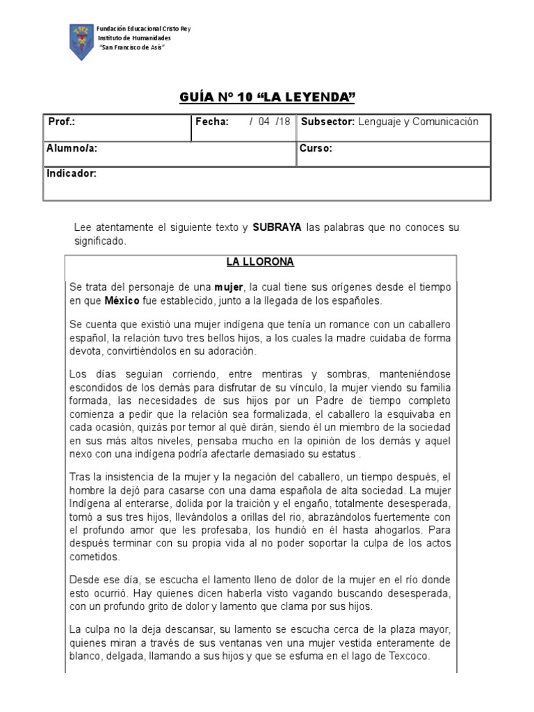 Guía 10 Leyenda La Llorona | PDF