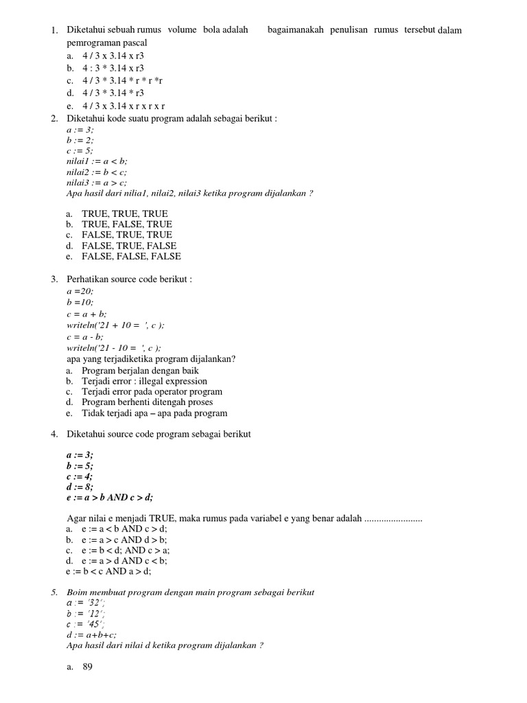 Soal Pemrograman Pascal | PDF | Metode & Bahan Ajar | Komputer
