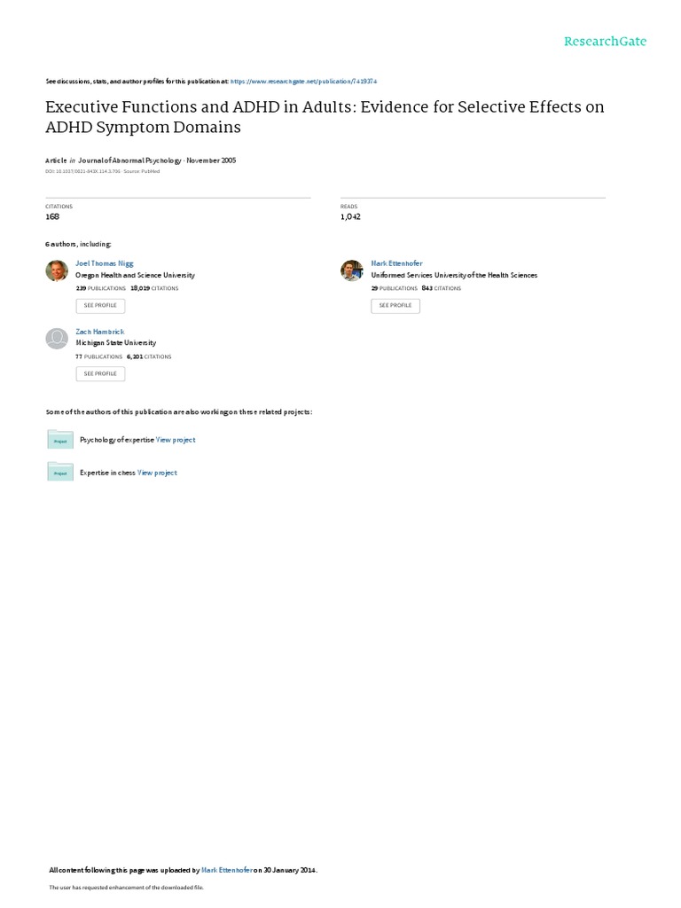 Executive Functions and ADHD in Adults Evidence | PDF | Impulsivity ...