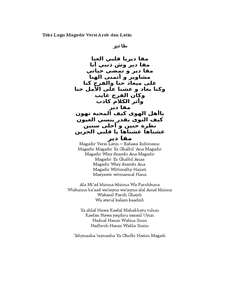 Teks Lagu Magadir Versi Arab Dan Latin | PDF