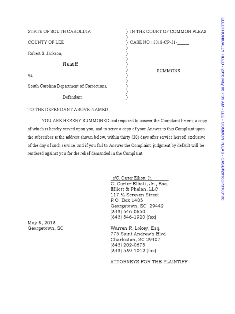 Lee Inmate Lawsuit Robert Jackson | PDF | Complaint | Prison