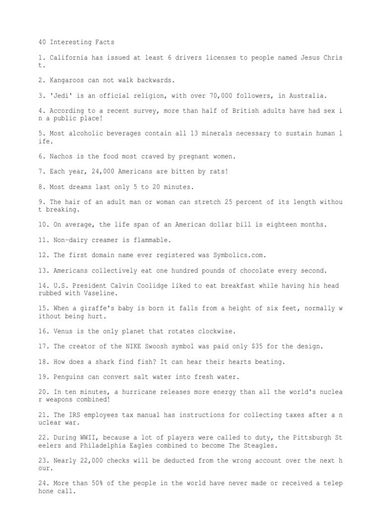 40 Interesting Facts | PDF