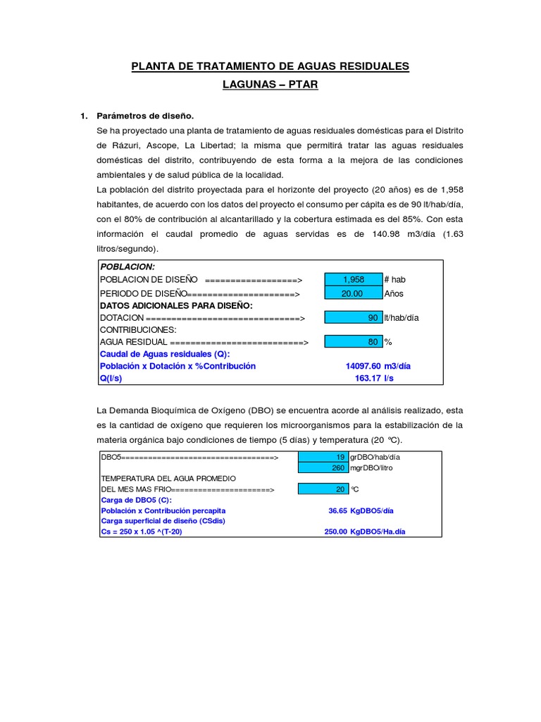 Memoria de Calculo - PTAR | PDF | Aguas residuales | La contaminación ... Memoria de Calculo - PTAR | PDF | Aguas residuales | La contaminación ...