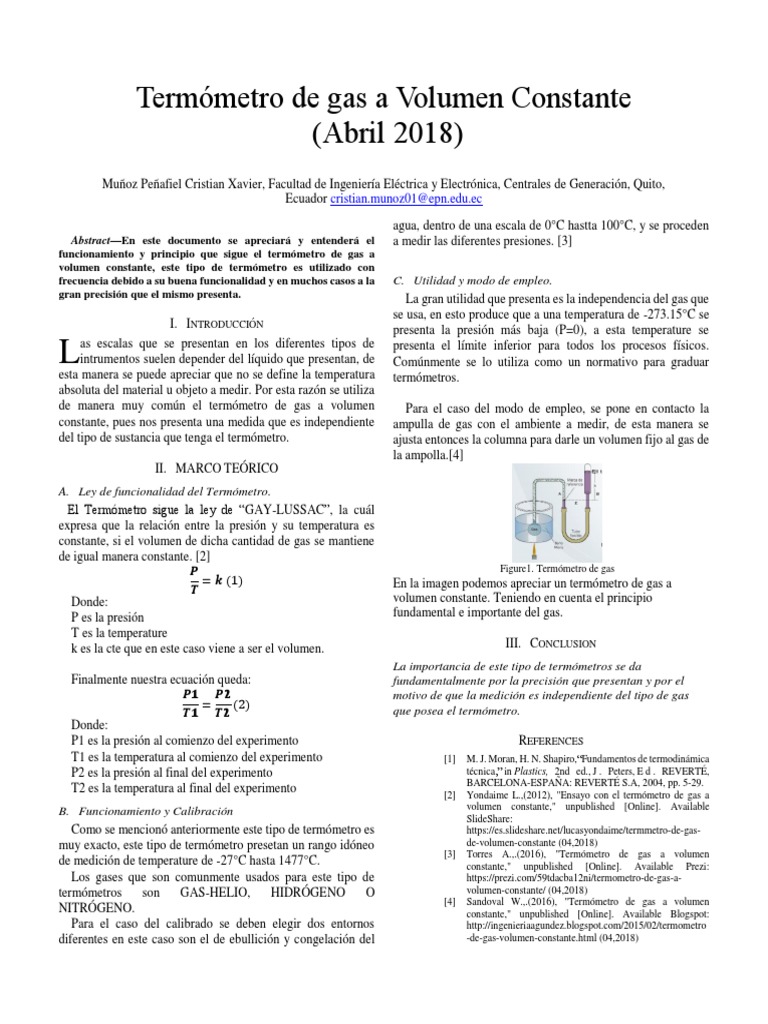 Termómetro de Gas a Volumen Constante | Temperatura | Gases