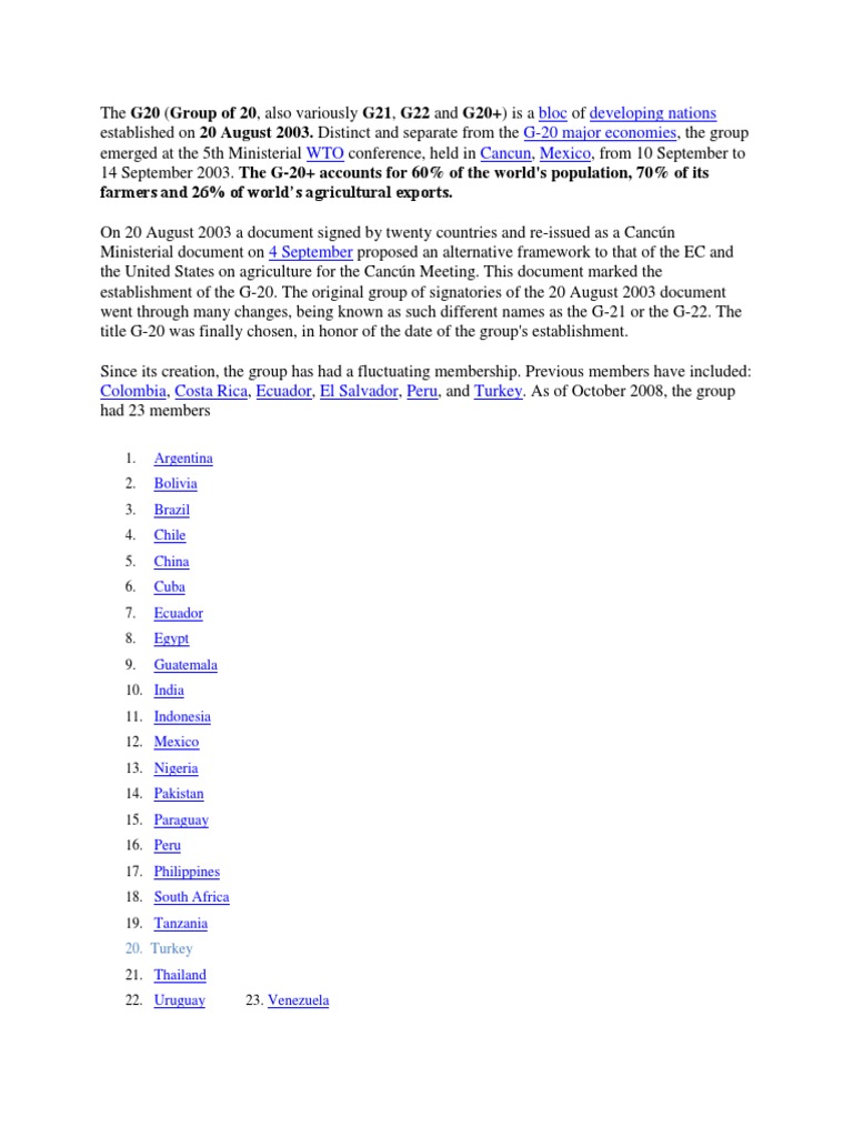 g20 Developing Countries | PDF