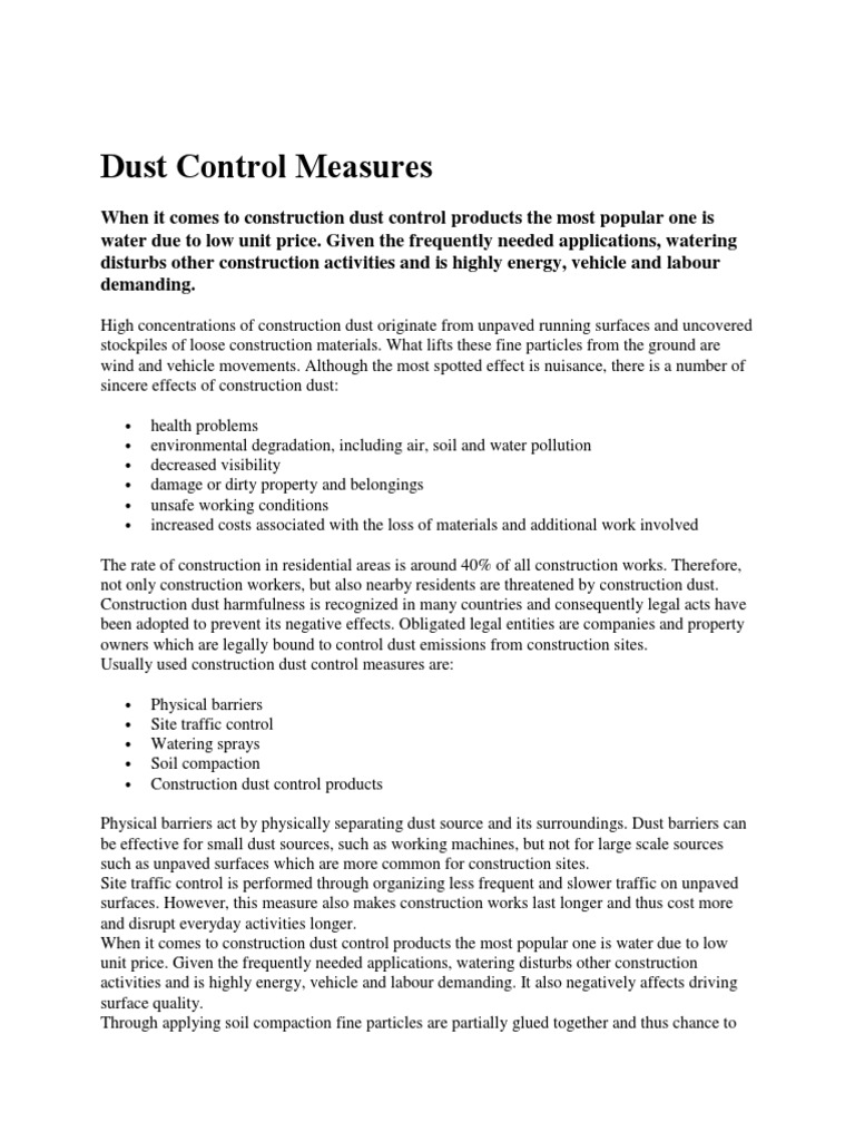 Dust Control Measures | PDF | Dust | Road