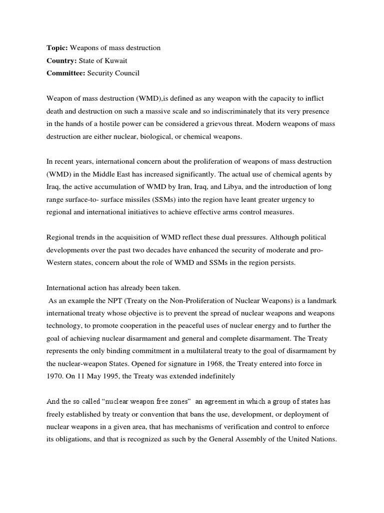 Position Paper Kuwait On WMD | PDF | Weapons Of Mass Destruction ...