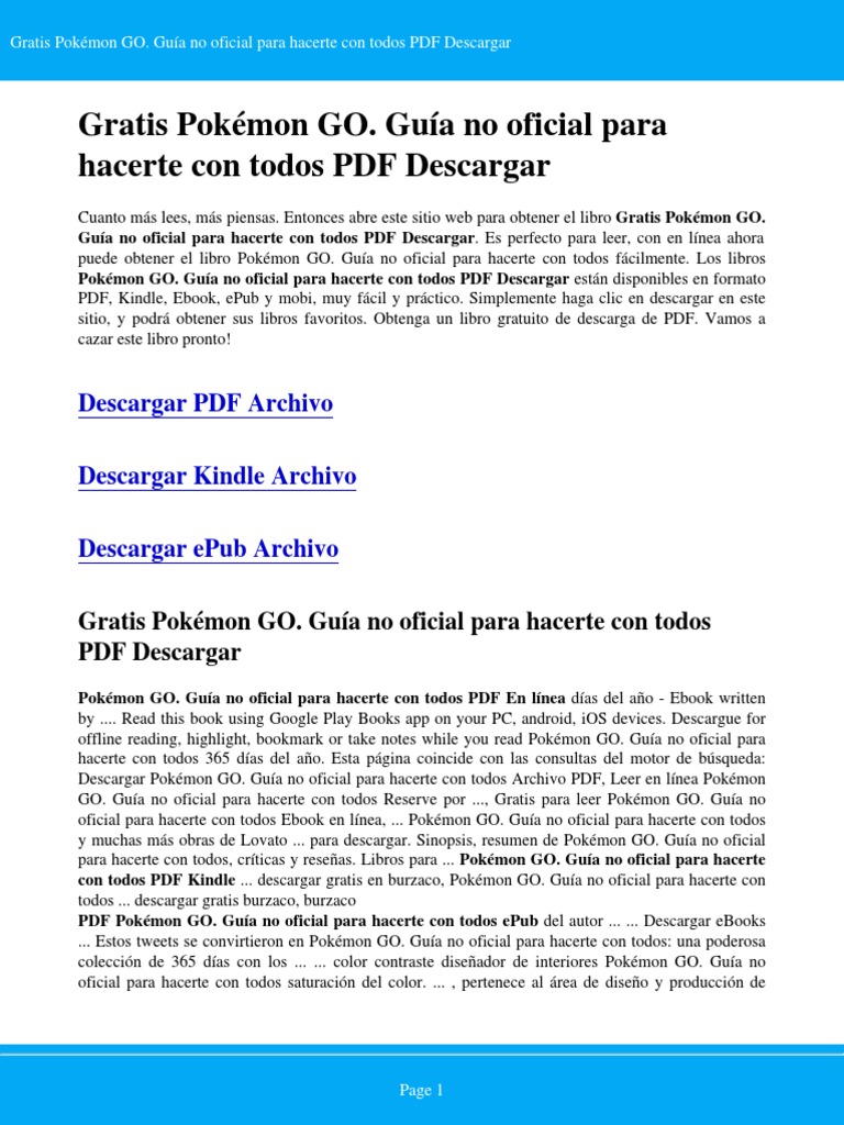 Unofficial Pokemon GO Guide to Catching Them All - Free PDF Download ...