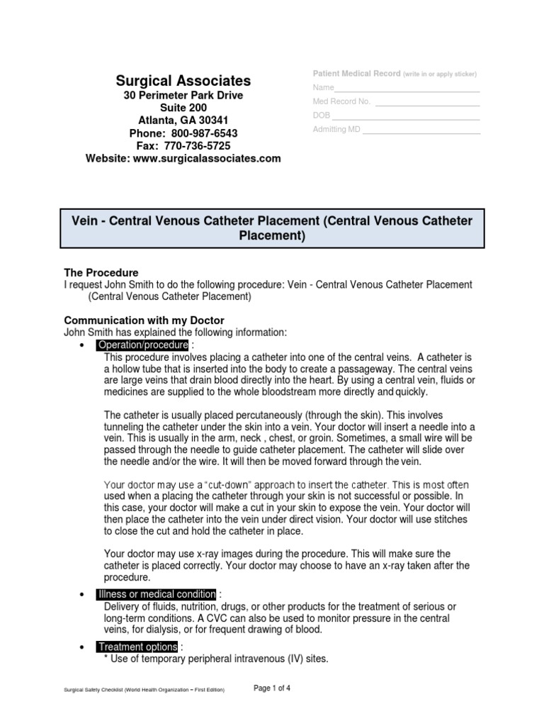 CVC Consent Form for Procedure | PDF | Intravenous Therapy | Lung