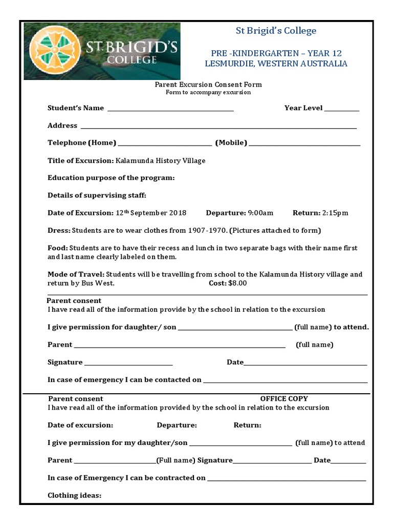 Parent Excursion Consent Form | PDF