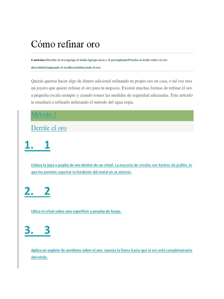 Cómo refinar oro en casa fácilmente | PDF | Paladio | Oro