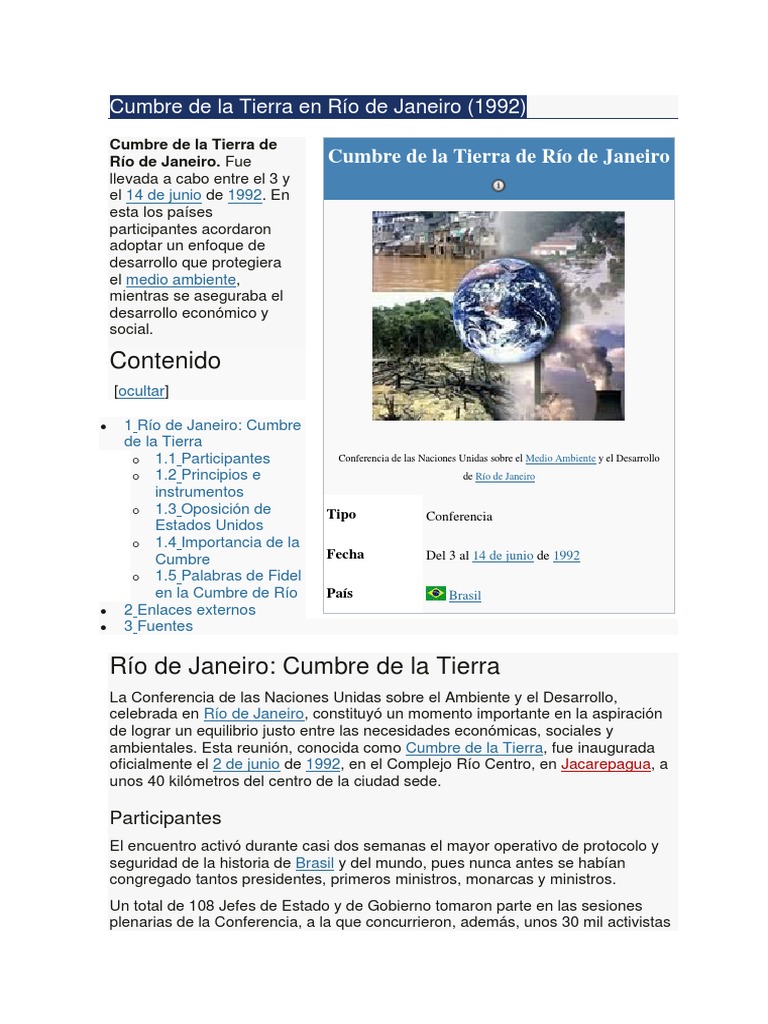 Cumbre de La Tierra en Río de Janeiro | Descargar gratis PDF | Los ...