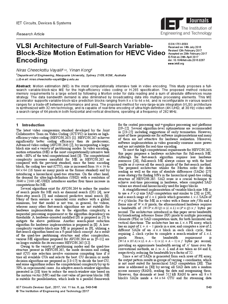 Vlsi Architecture Of Full Search Variable Block Size Motion Estimation For Hevc Video Encoding