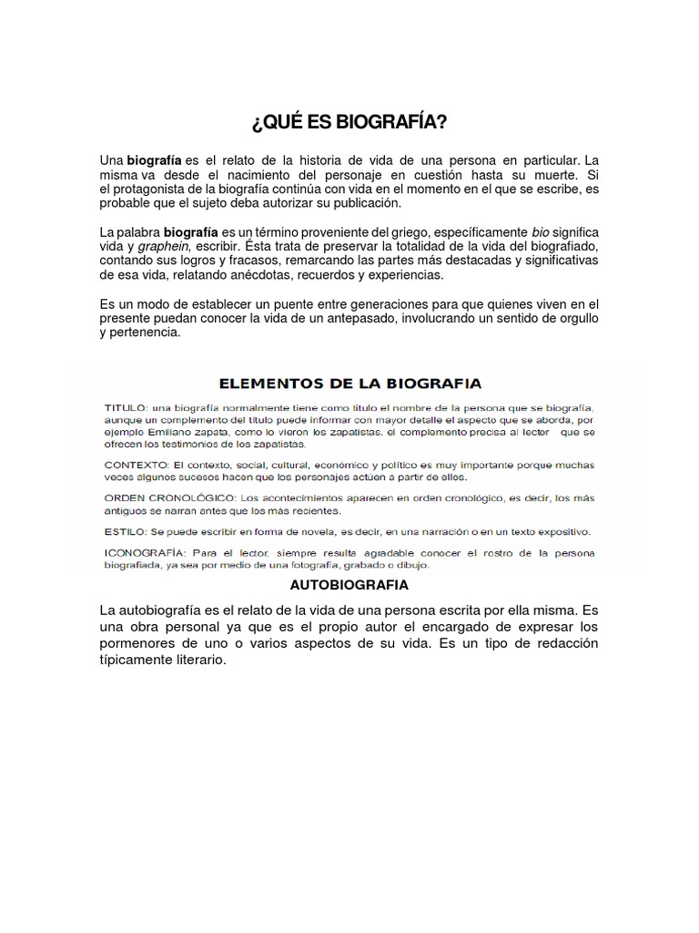 ¿Qué es una biografía? Definición y elementos | PDF