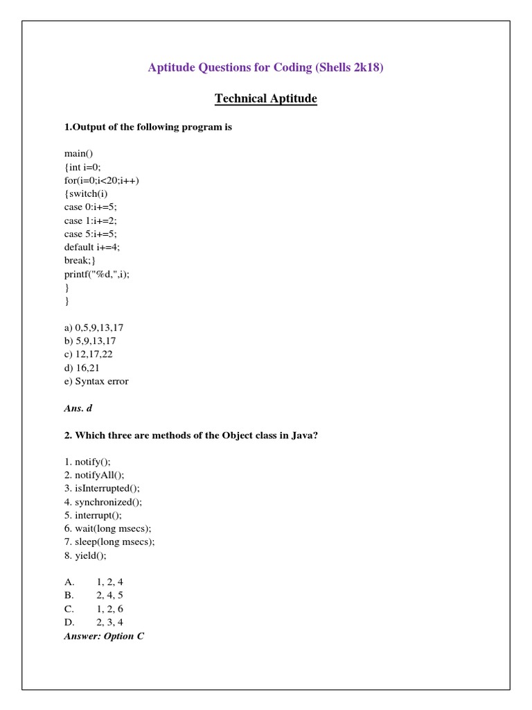 Coding aptitude (Company).docx | Pointer (Computer Programming) | Speed
