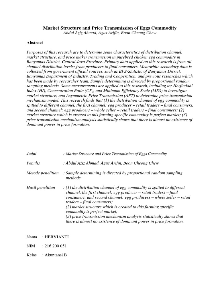 Market Structure and Price Transmission of Eggs Commodity | PDF ...
