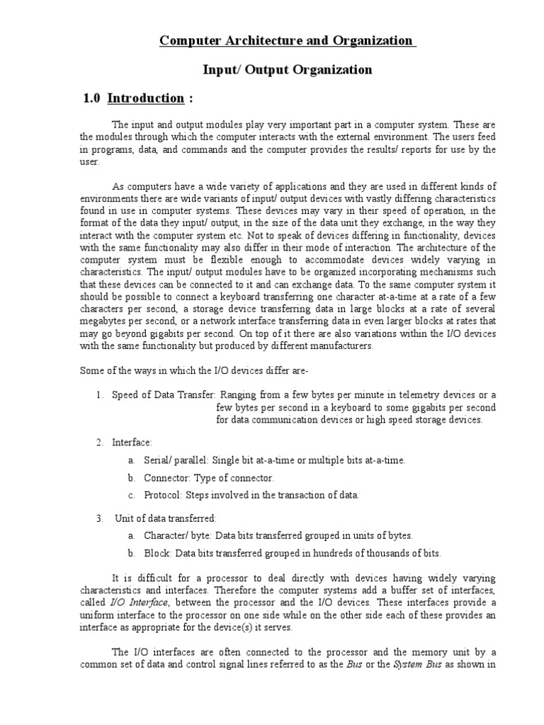 Computer Architecture and Organization | PDF | Input/Output | Central Processing Unit