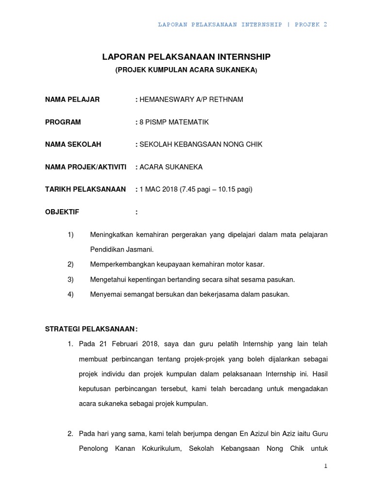2 Laporan Pelaksanaan Internship Sukaneka | PDF
