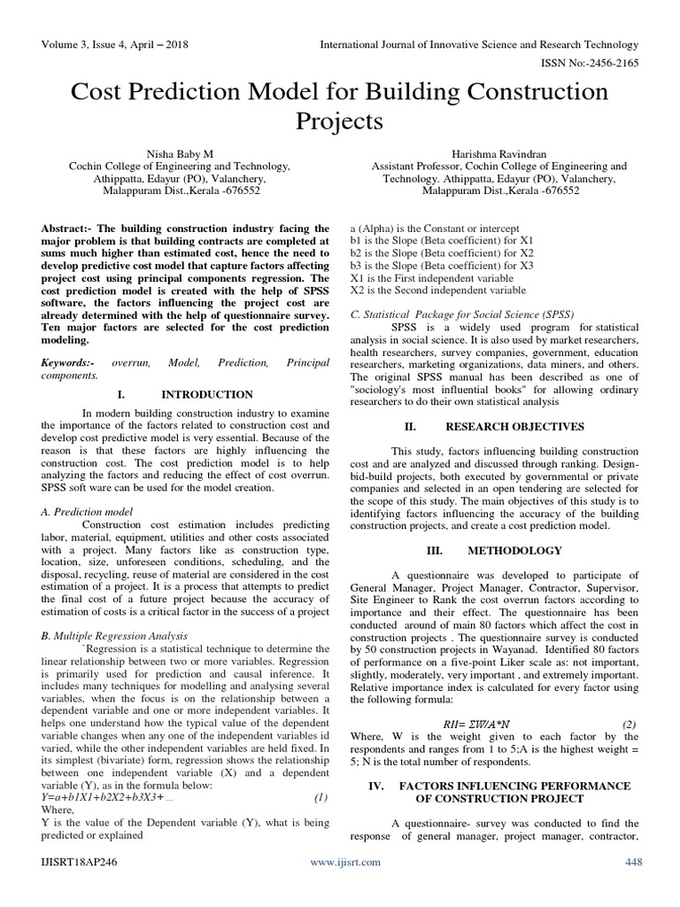 Cost Prediction Model For Building Construction Projects | PDF ...